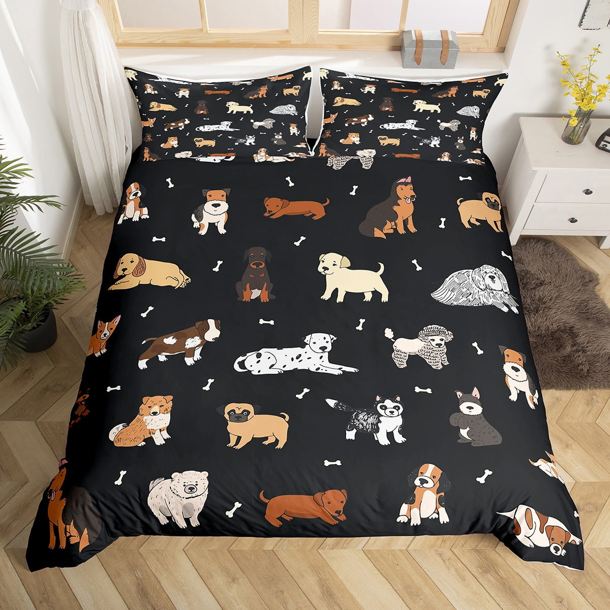 YST Corgi Dachshund Bedding Sets Full Kids Black Comforter Cover ...