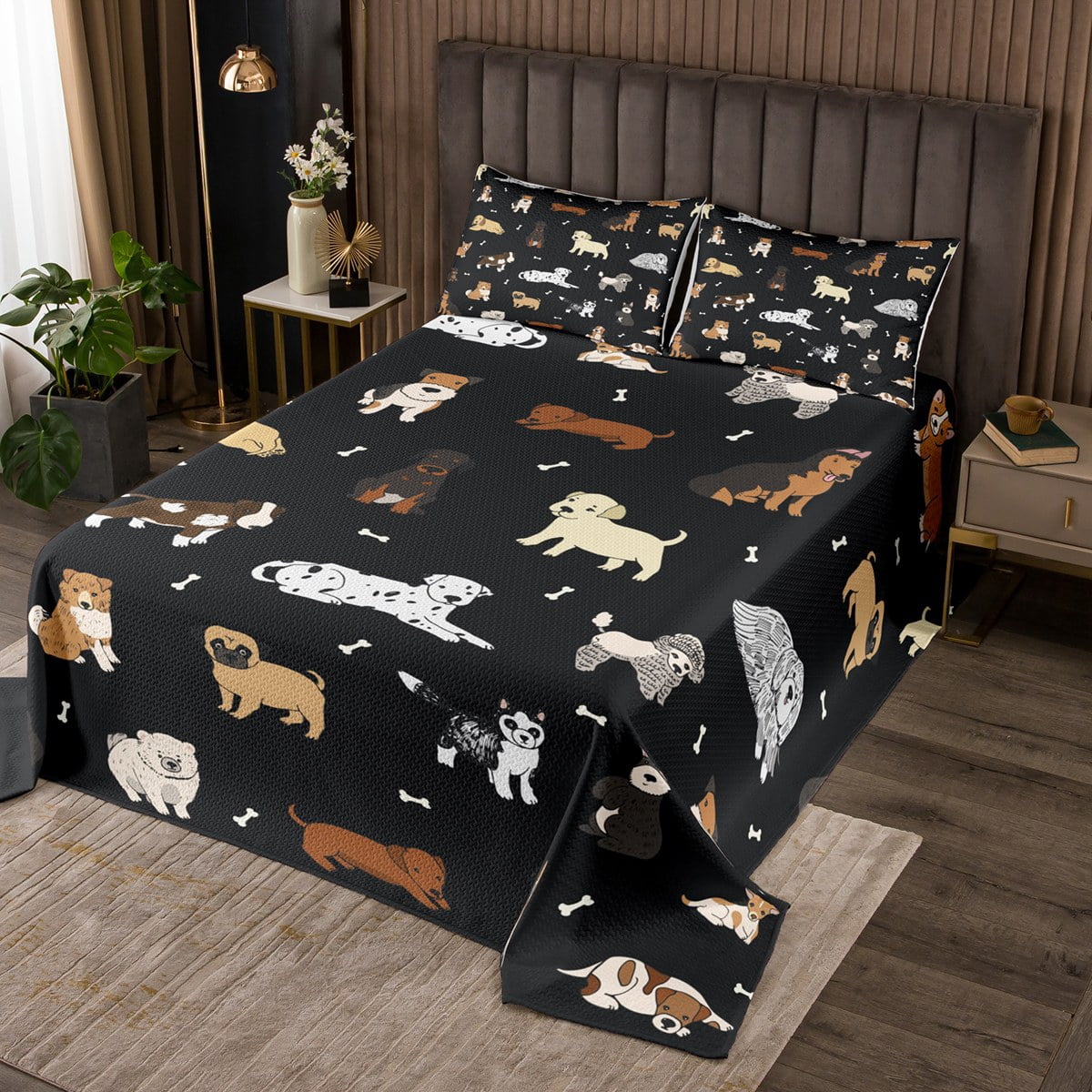 Erosebridal Corgi Dachshund Bedspread Twin Size Black Quilt Set, Kawaii ...
