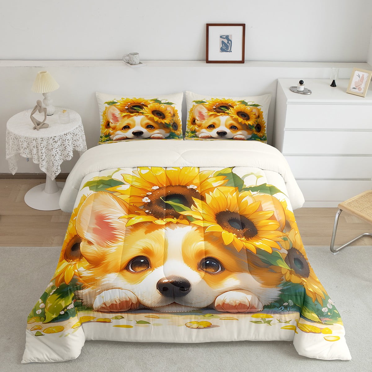 Erosebridal Corgi Dog Comforter Set Full Lovely Pug Pet Bedding Set ...