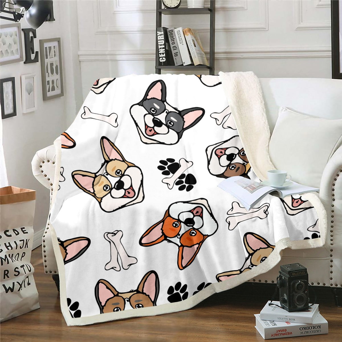 Corgi Throw Blanket Kawaii Dog Pattern Fleece Blanket Bedroom Decor ...