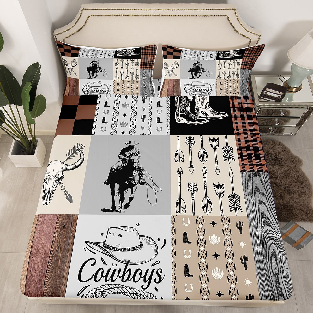 Erosebridal Country Western Bedding Set Retro Cowboy Horse Queen Fitted ...