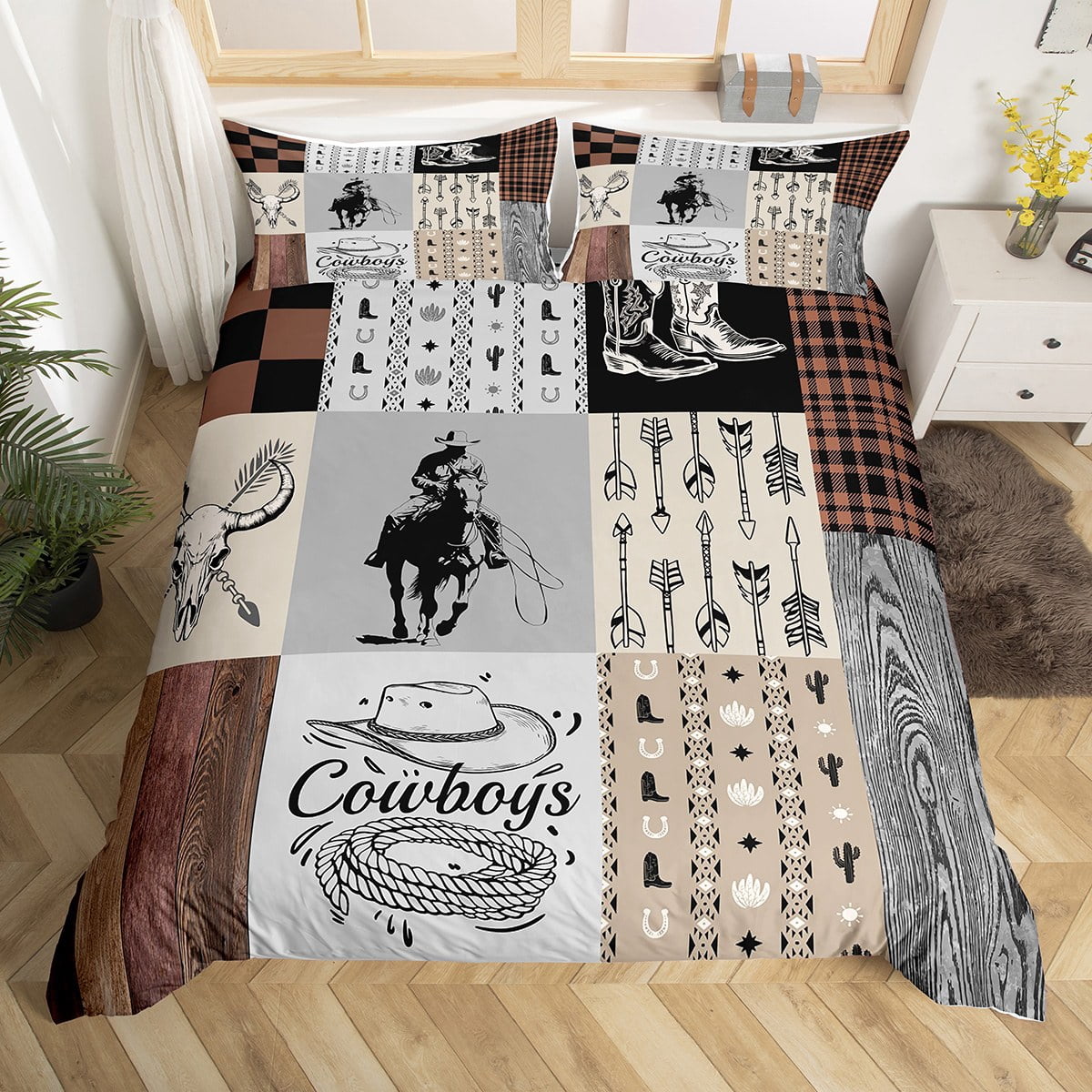 YST Country Western Bedding Set Retro Cowboy Horse Twin Duvet Cover For ...