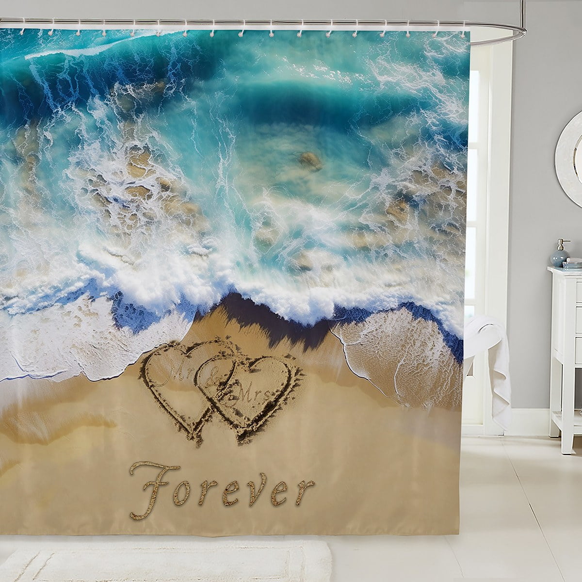 Couple Bathroom Shower Curtain Set for Mr & Mrs Fabric Shower Curtain ...