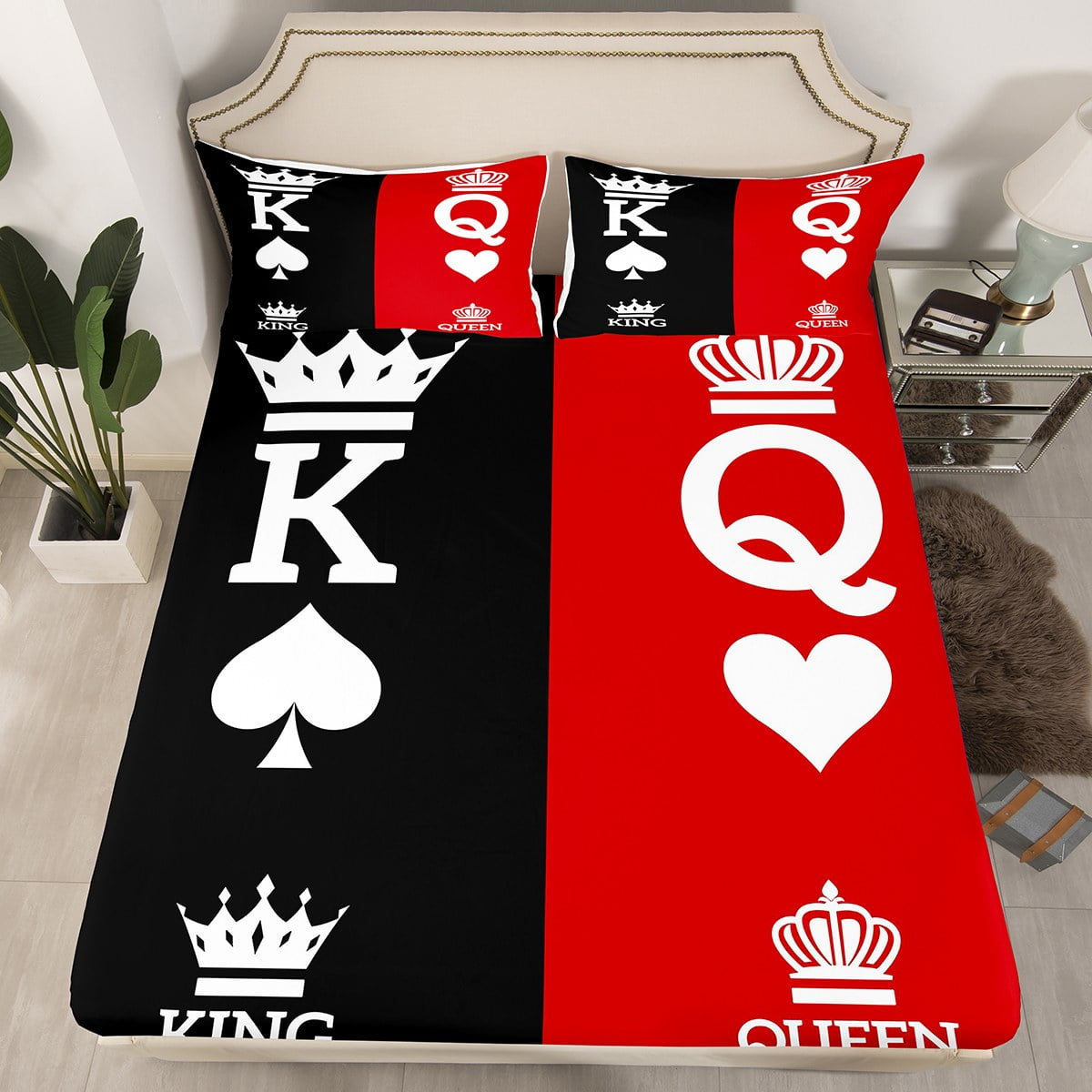 YST Couple Bed Sheets Valentine's Day Gifts for Wife Husband, Black Red ...