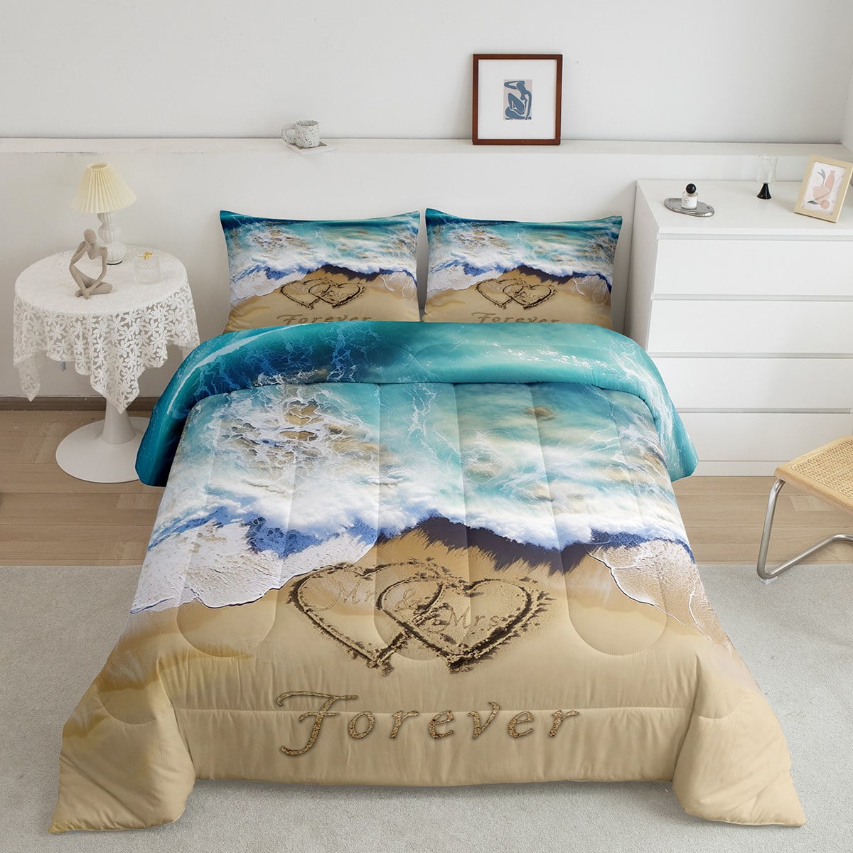 Erosebridal Couple Bedding for Mr & Mrs Comforter Set Beach Scene ...