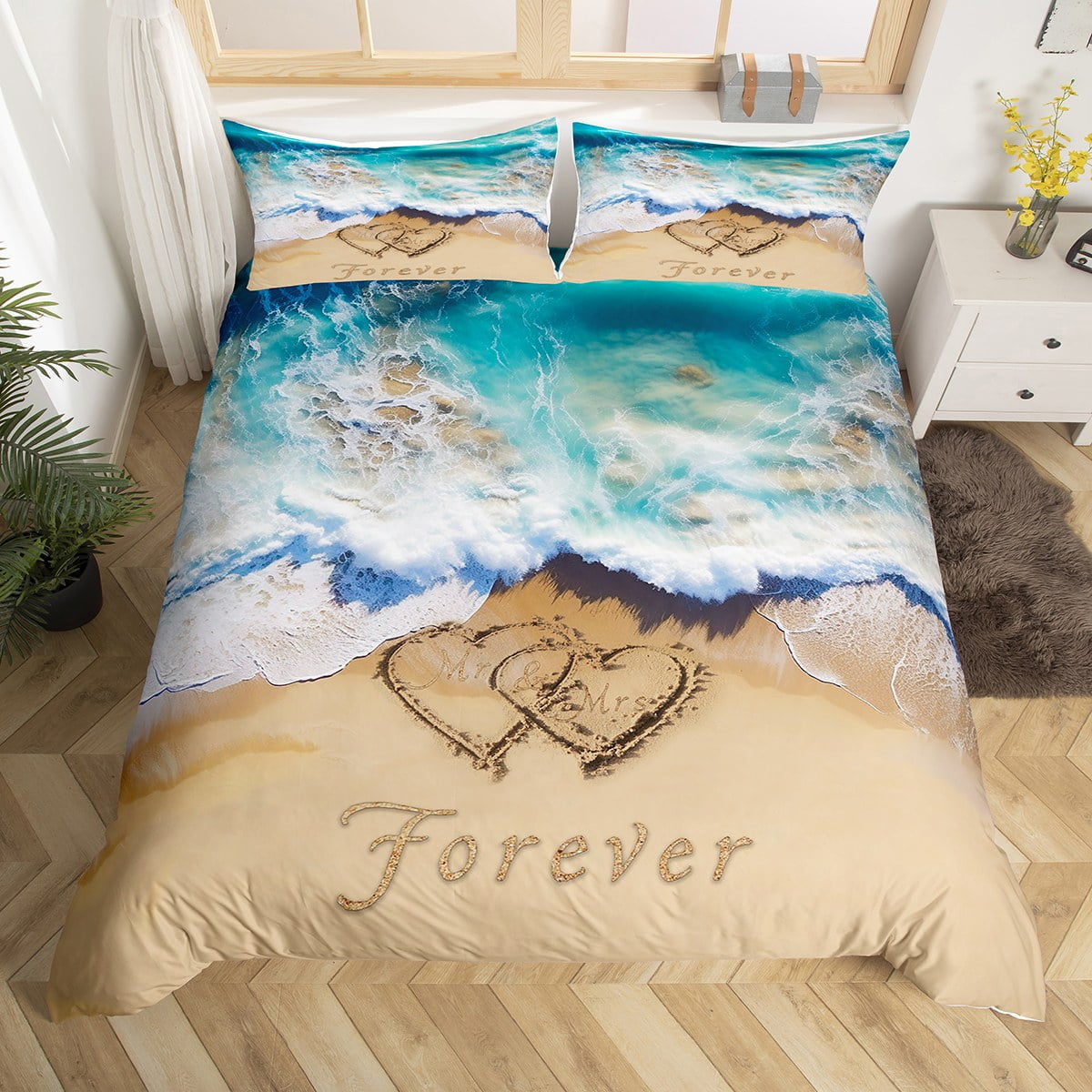 YST Couple Bedding for Mr & Mrs Duvet Cover Beach Scene Comforter Cover ...