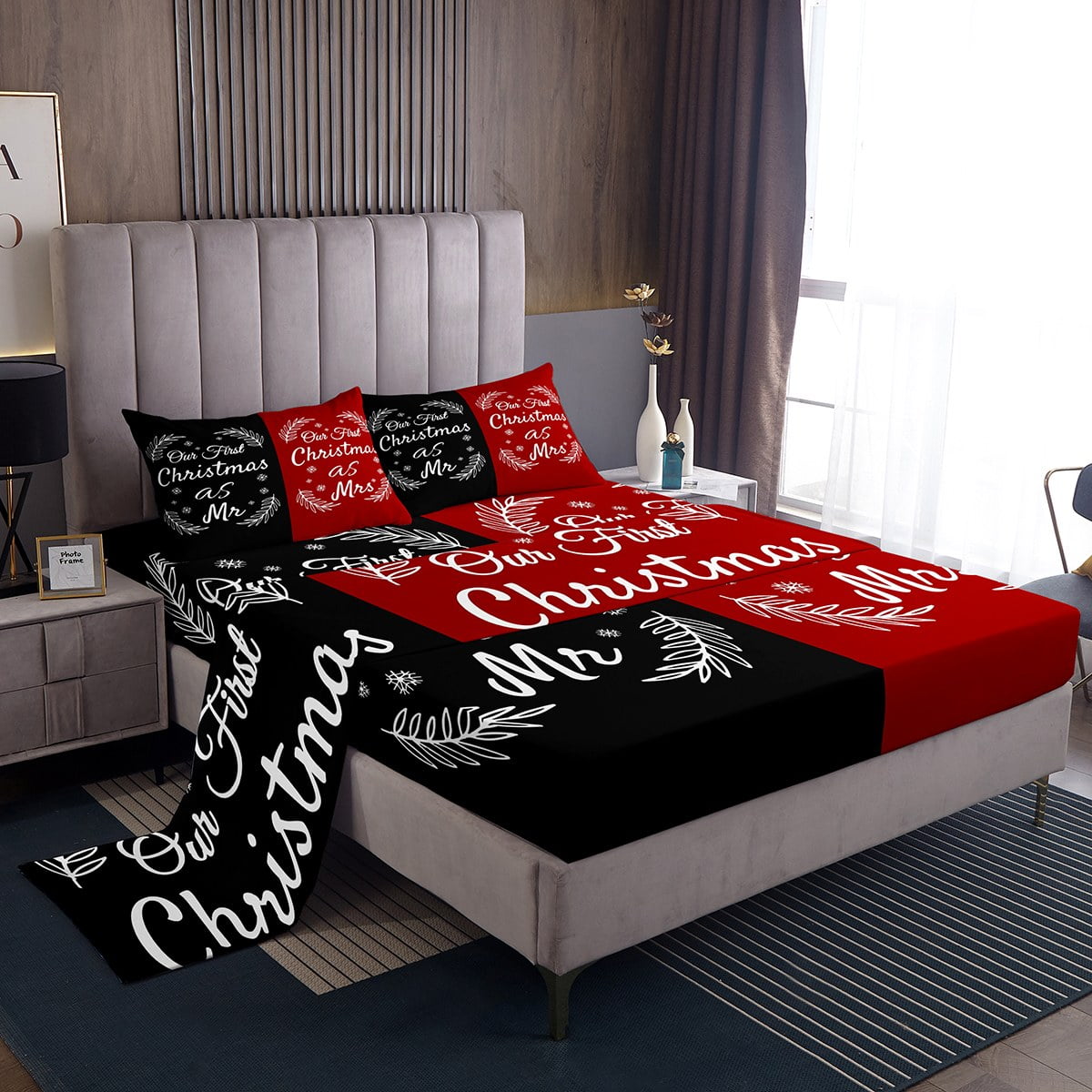 Couple Sheets Black And Red Sheet Set Our First Christmas as Mr And Mrs ...