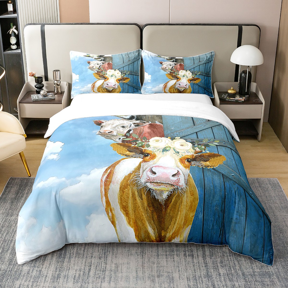 YST Cow 100% Cotton Duvet Cover Twin,Rustic Highland Cow Bedding Set ...