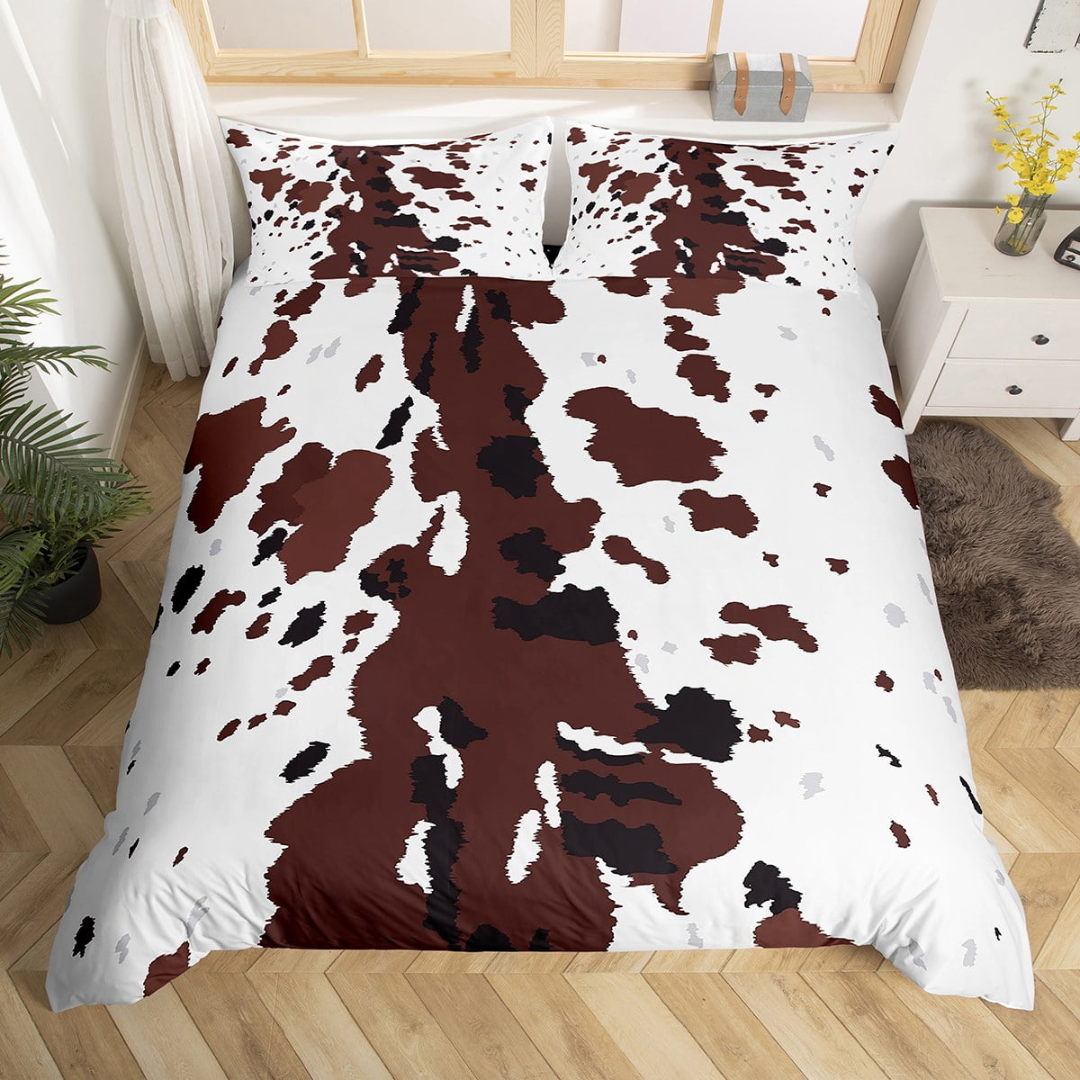 YST Cow Duvet Cover White Brown Black Cowhide Bedding Set for Teenagers Adults, Rustic ...