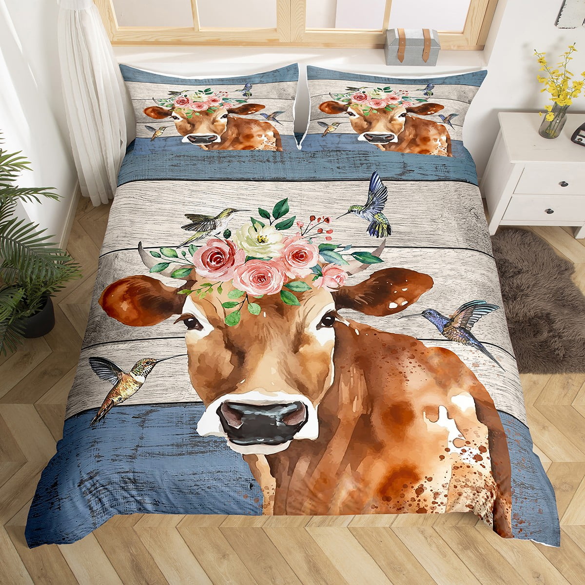 Erosebridal Cow Flower Duvet Cover Western Farmhouse Animal Bedding Set ...