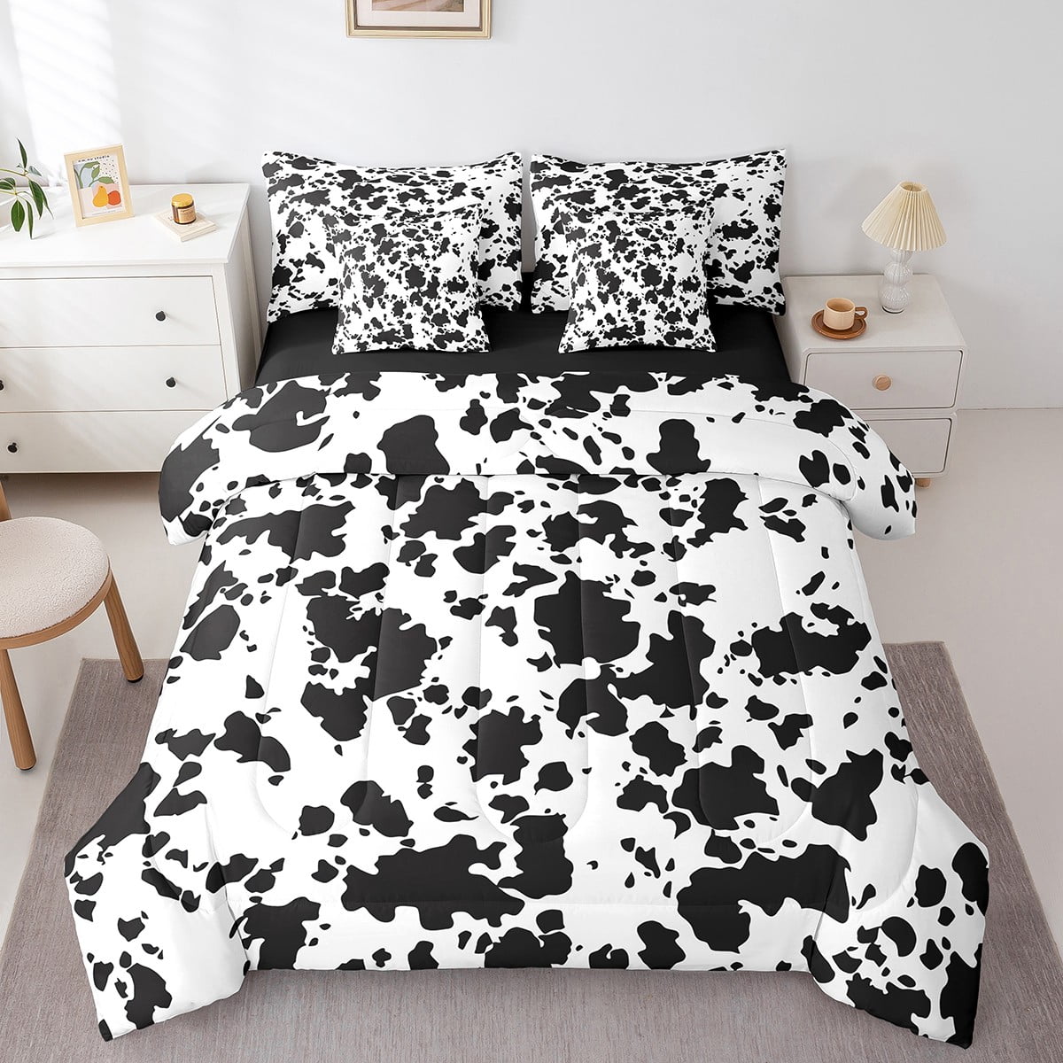 Cow Print 7 Piece Bed in a Bag King,Milk Cow Cattle Bedding Set Bed ...