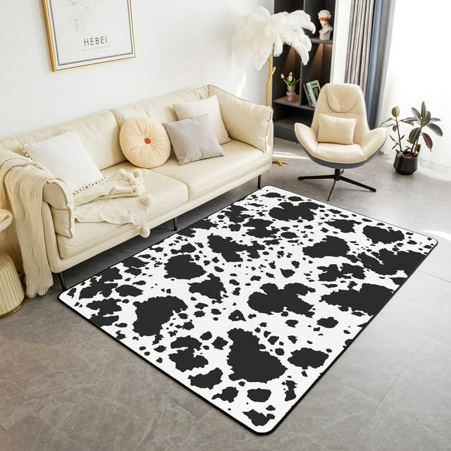 YST Cow Print Area Rug for Living Room,Black White Cowhide Carpet for ...