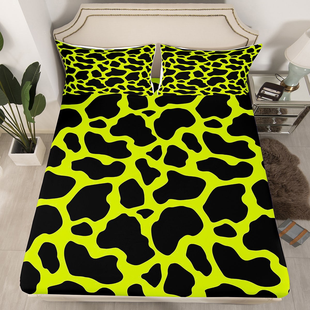 Erosebridal Cow Print Bed Sheets Cute Farm Animal Fitted Sheet Twin ...