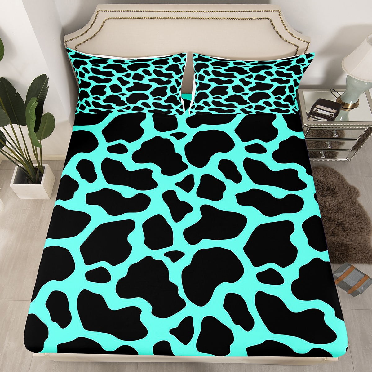 YST Cow Print Full Fitted Sheet for Kids Kawaii Farm Animal Sheets ...