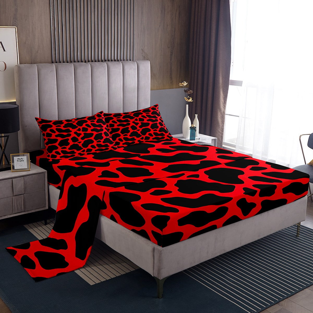 Erosebridal Cow Print King Sheets Cute Farm Animal Bed Set, Black Red ...