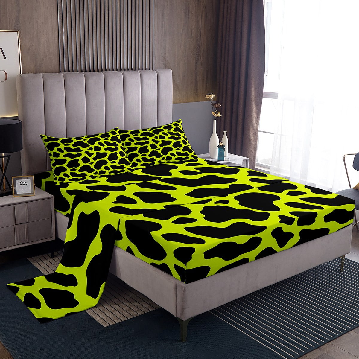 Erosebridal Cow Print King Sheets Cute Farm Animal Bed Set, Black Green ...