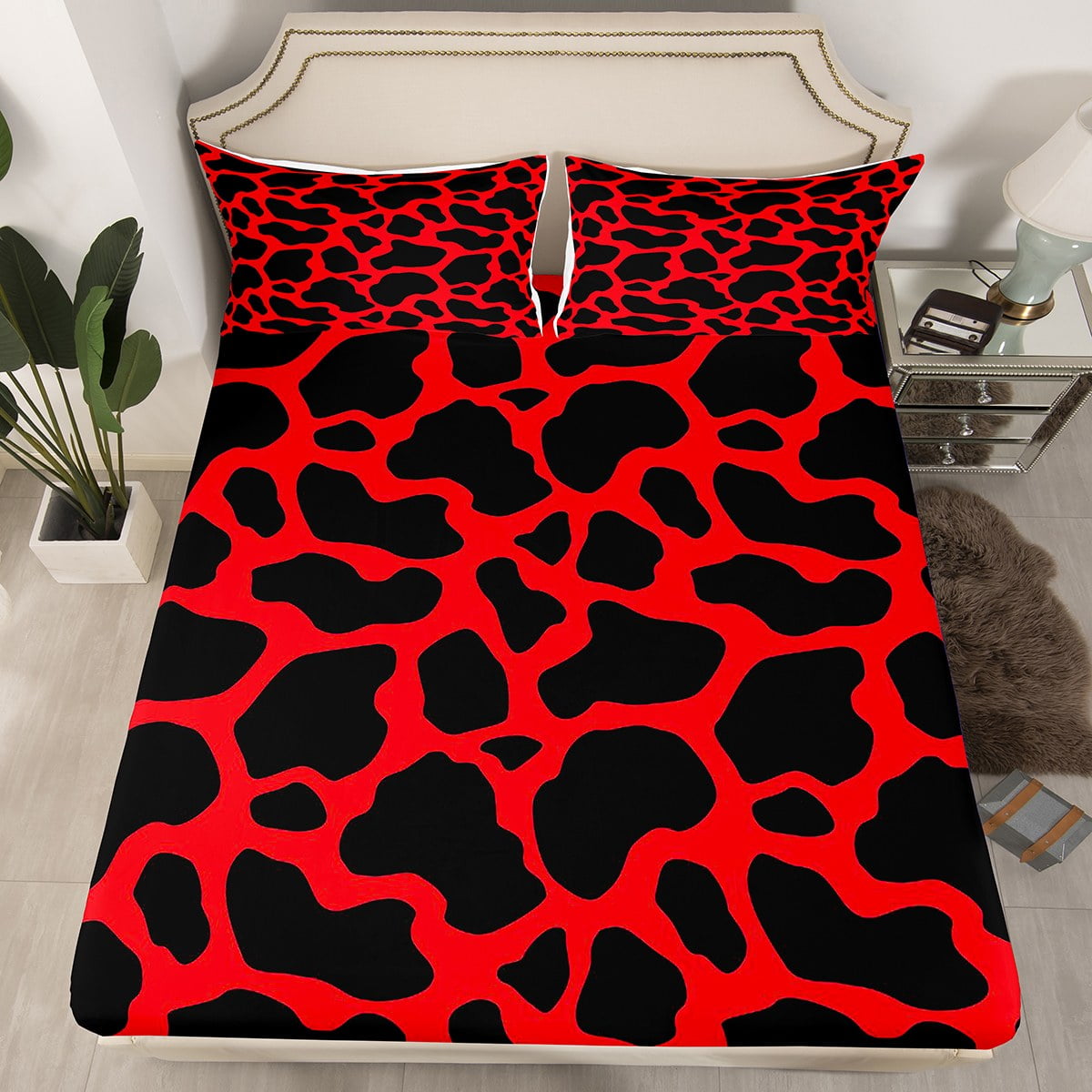 Erosebridal Cow Print Queen Fitted Sheet Cute Farm Animal Sheets, Black ...