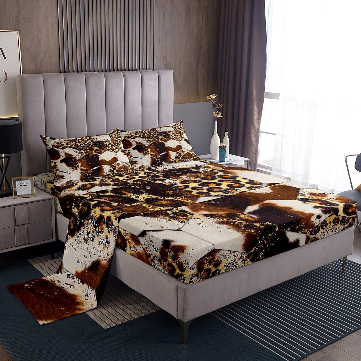 Erosebridal Cow Print Sheet Set Western Highland Cowhide Sheets Wild ...