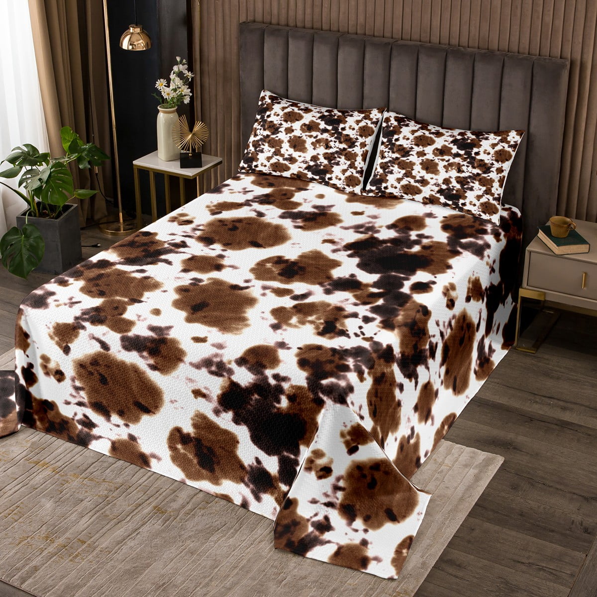 Cow Printed Quilt Set Queen,Cowhide Print Cow Skin Coverlet Set,Rustic ...