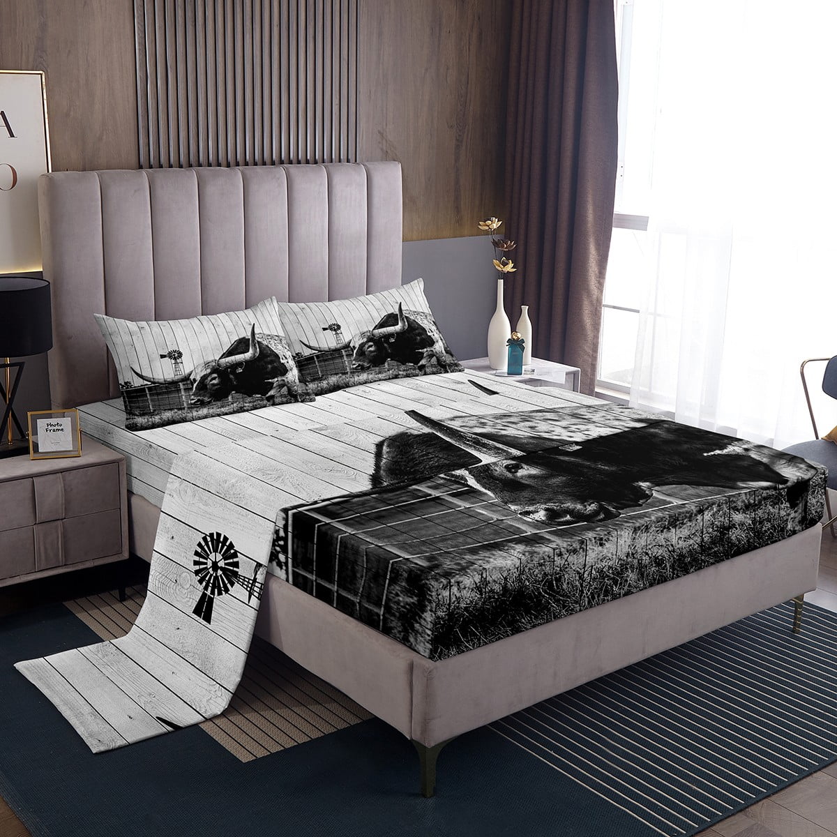Cow Sheets Youth Adults, Rustic Farmhouse Bed Sheets Set Windmill Farm ...