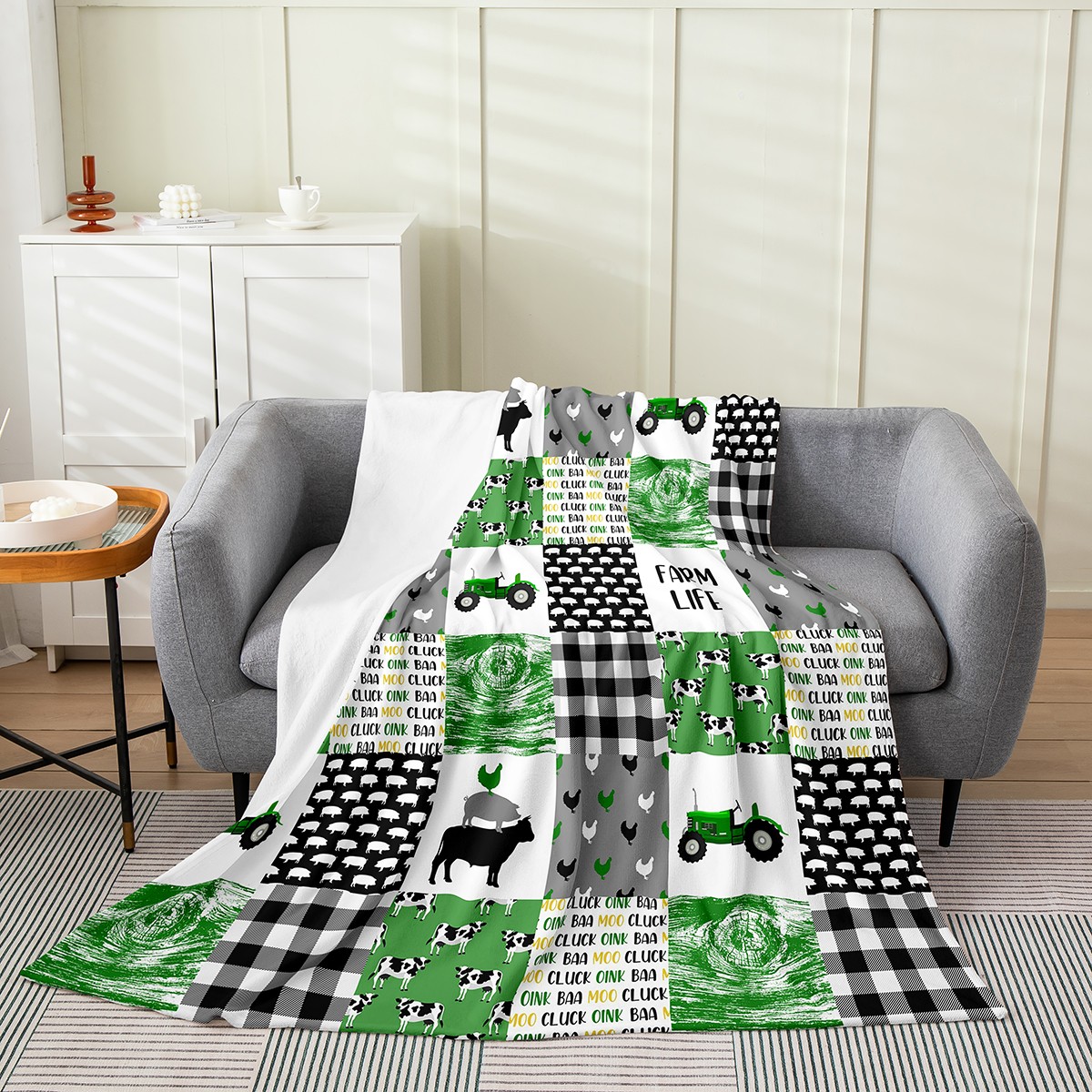 Cow Throw Blanket,Rustic Farmhouse Cow Chicken Pig Tractor Fleece ...