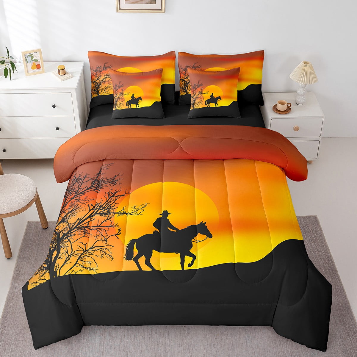 Cowboy 7 Pcs Comforter Set Queen, Sunset Bedding , Western Rustic ...