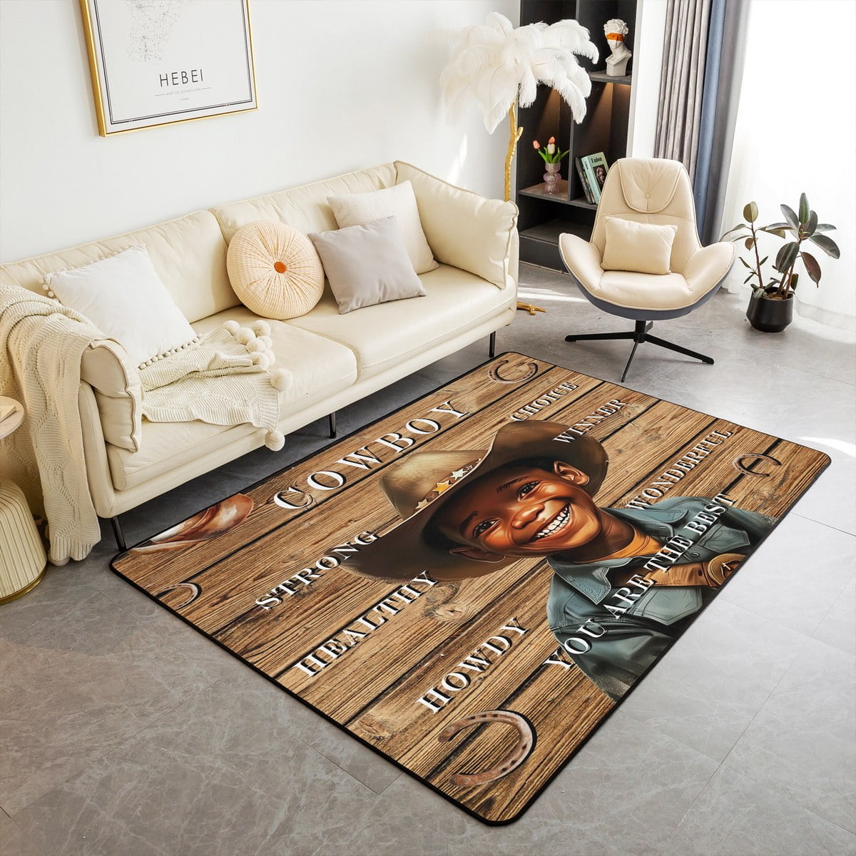 Erosebridal Cowboy Area Rug ,Afro Cute Kid Carpet,Inspirational Gifts ...