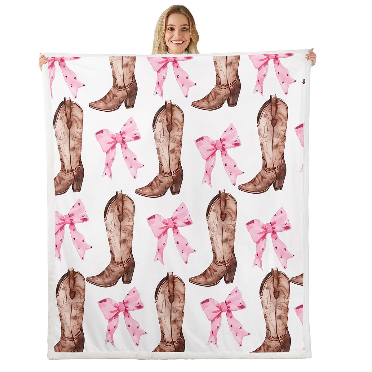 YST Cowboy Boots Blanket Throw Size, Kawaii Bow Knot Microfiber Cozy ...