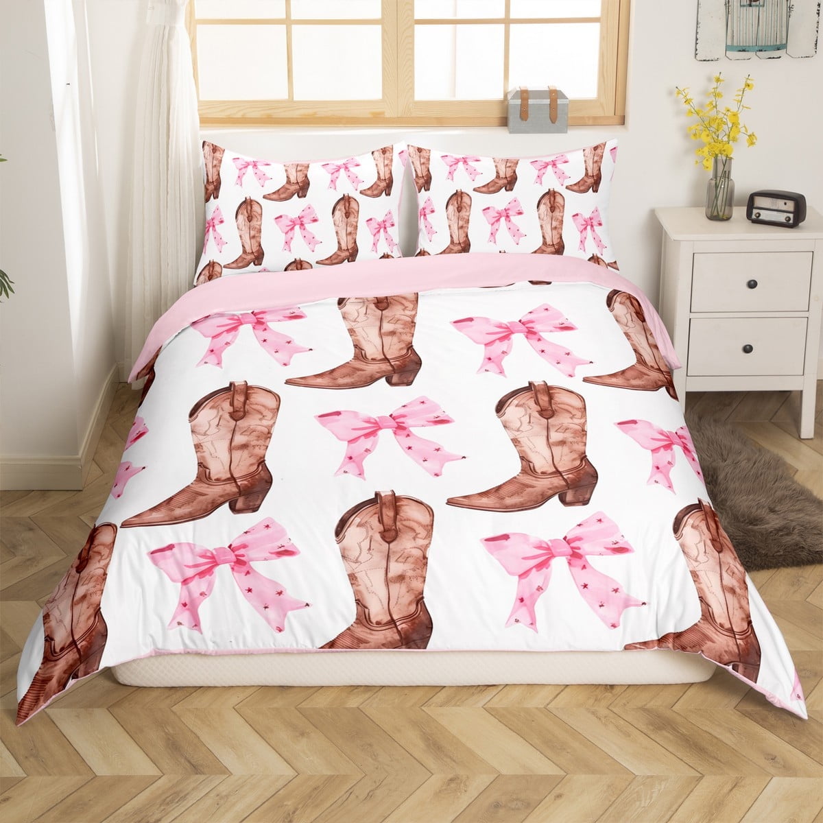 Cowboy Boots Duvet Cover Queen Size, Kawaii Bow Knot Bedroom Decor ...