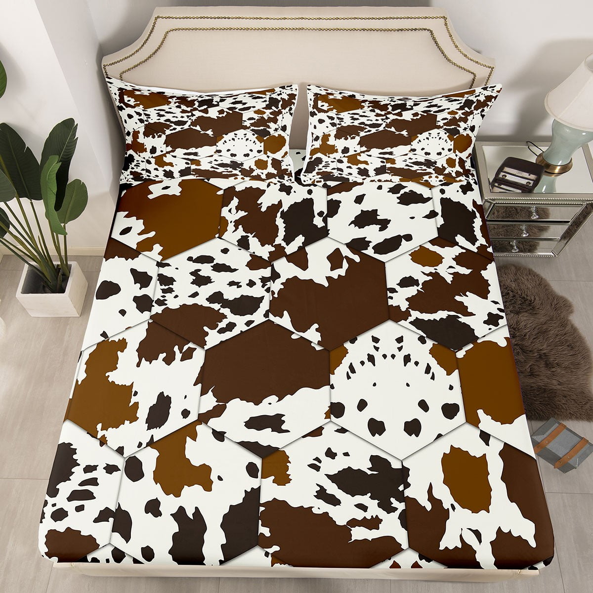 Cowboy Cowhide Bed Sheets Farm Animal Cow Print Fitted Sheet Men Women ...
