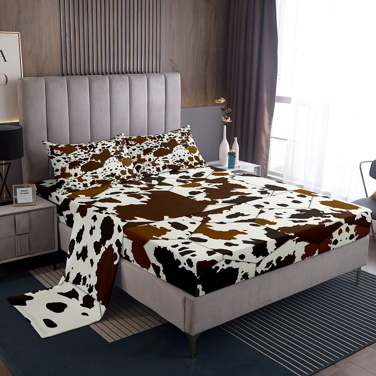 Cowboy Cowhide Bed Sheets Set Farm Animal Cow Print Sheet Set Men Women ...