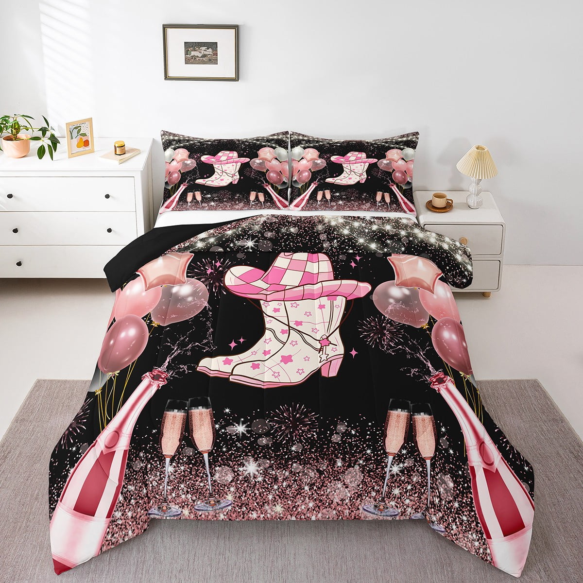 Cowgirl Bedding Comforter Sets Cute Kawaii Pink Cowgirl Queen Comforter Set Teen,Western Cowboy ...