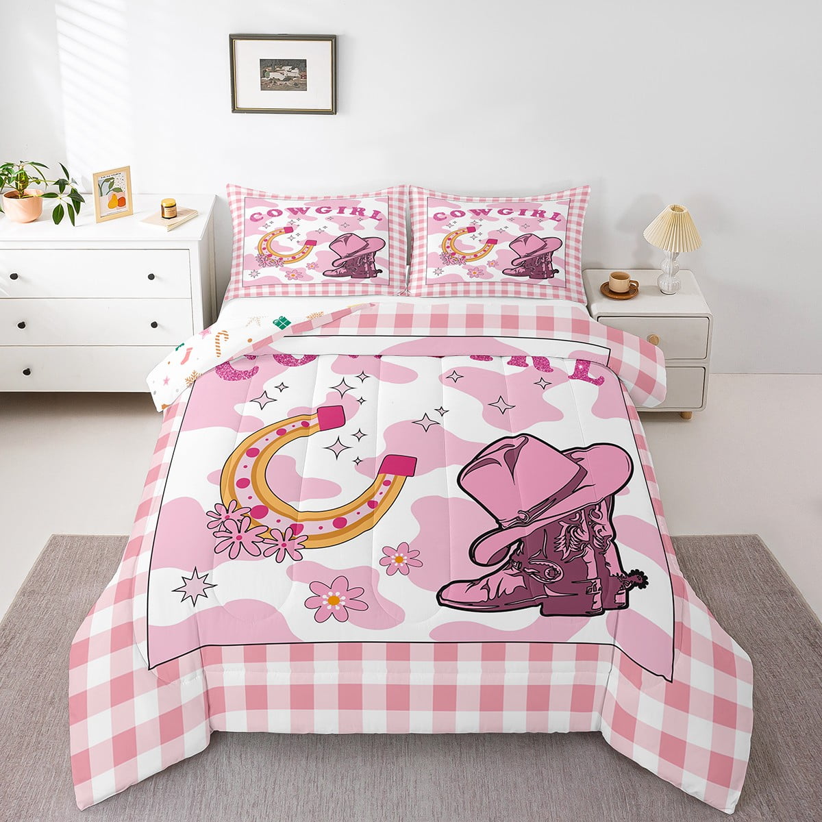 YST Cowgirl Bedding For Girls Twin Cowgirl Hat Boots Horseshoe ...
