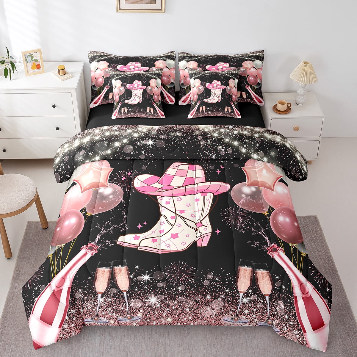 YST Cowgirl Bedding Set Cute Kawaii Pink Cowgirl Full Comforter Set 7 ...