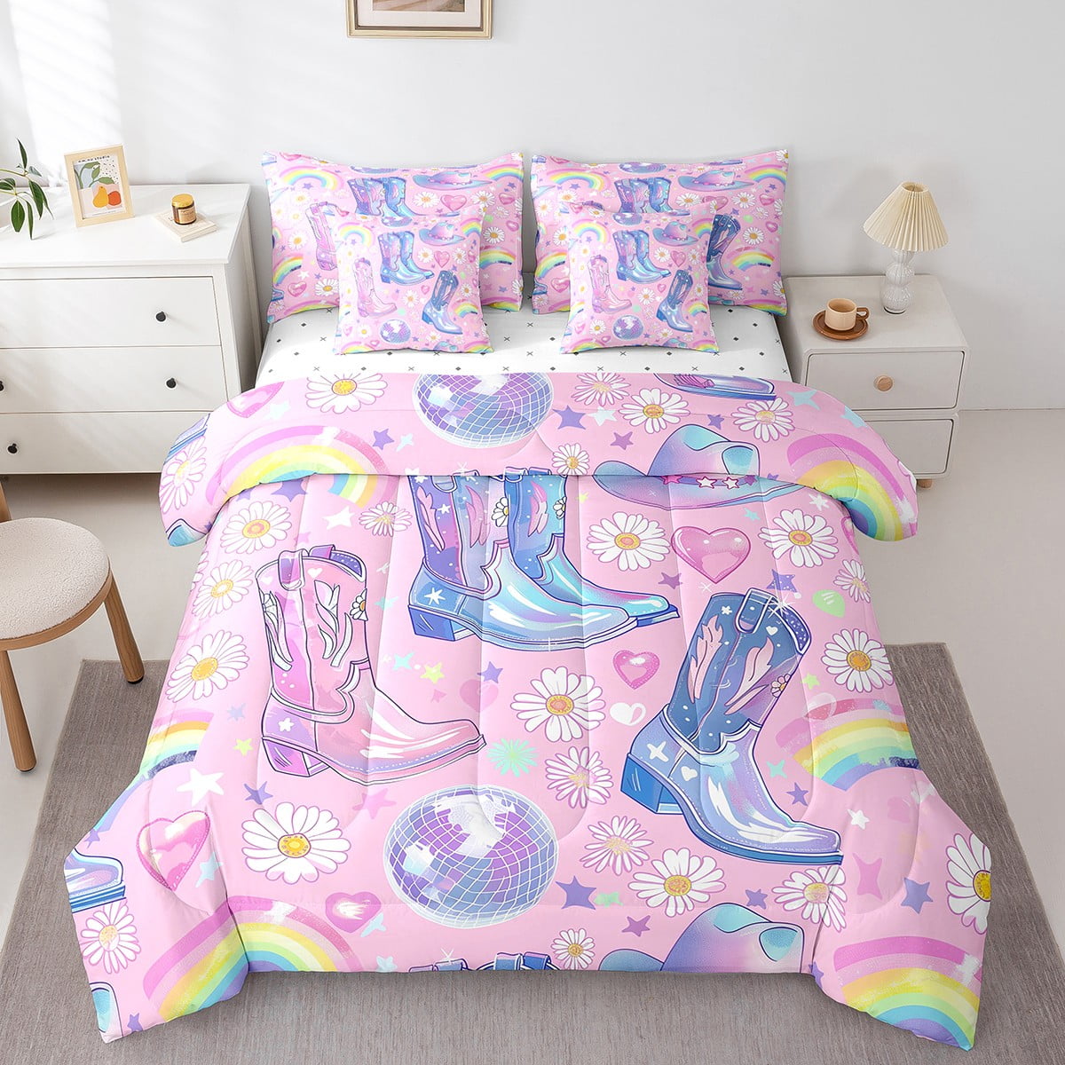 YST Cowgirl Bedding Set With Sheets For Girls Western Cowboy Hat Boots ...