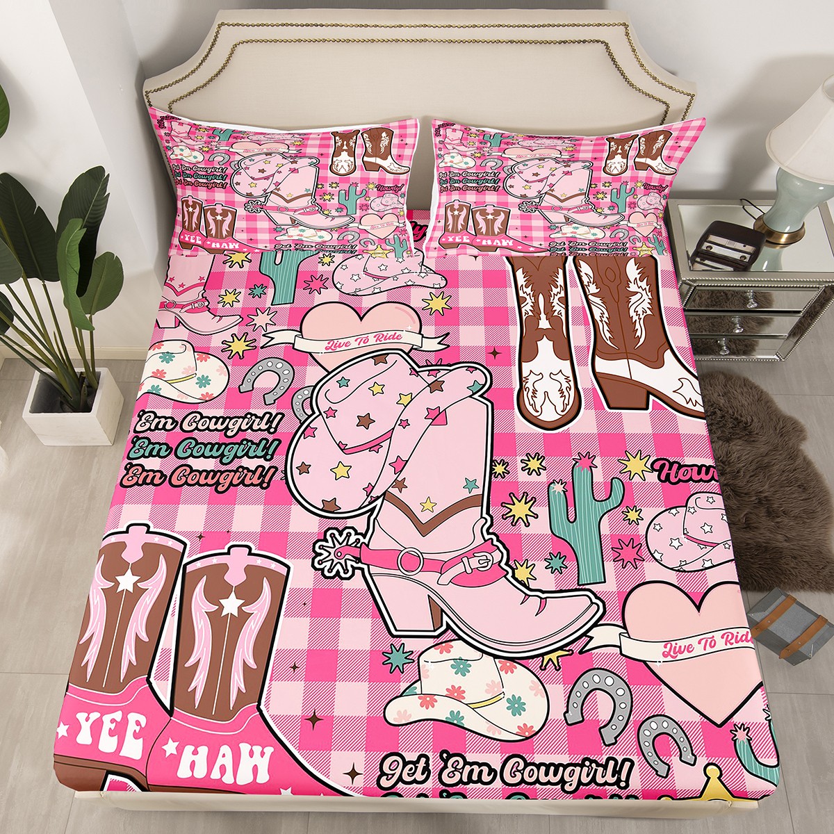 YST Cowgirl Fitted Sheet Western Decor Bedding Set for Girls Kids Boys ...
