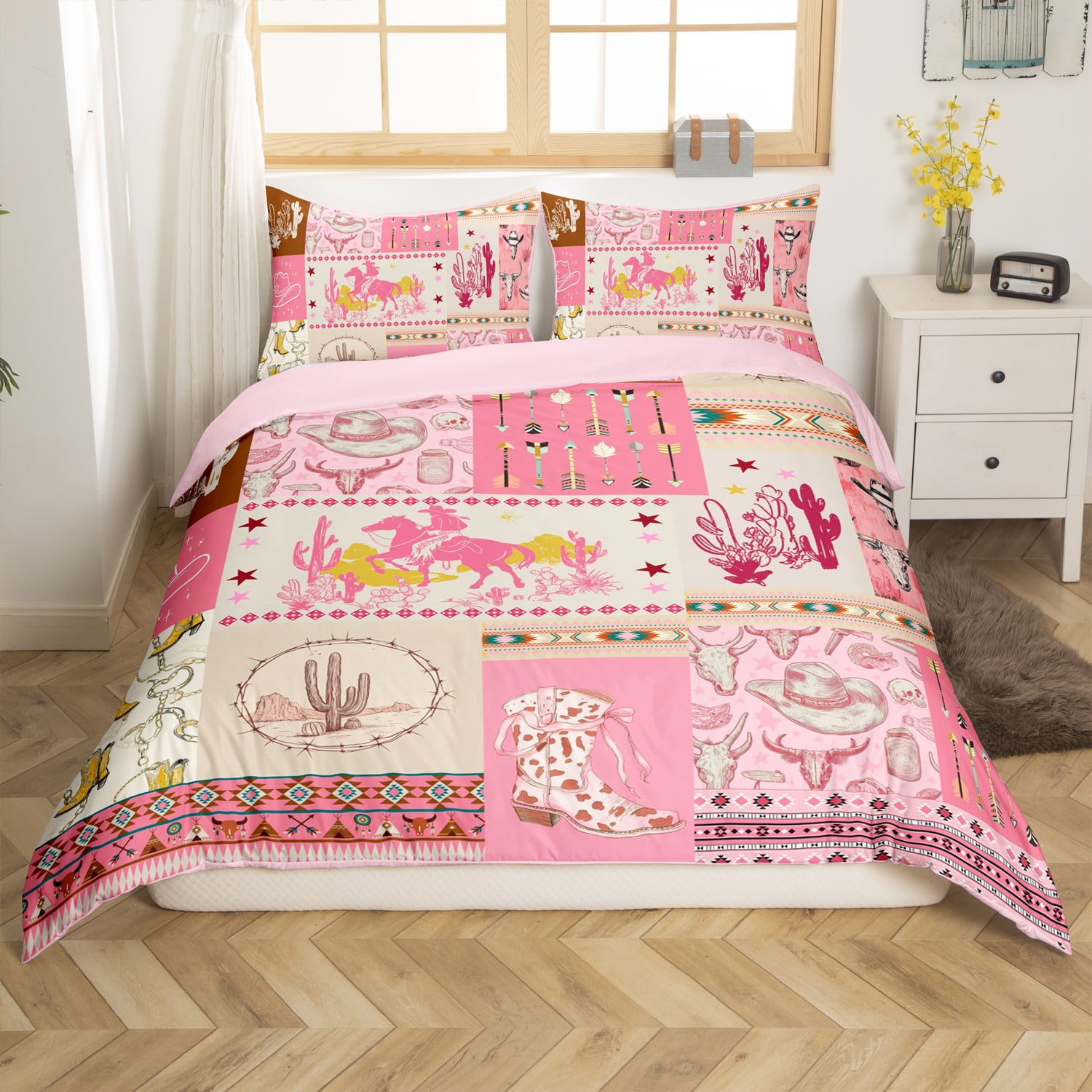 Erosebridal Cowgirl Pink Western Bedding Set Hand Drawn Sketch ...