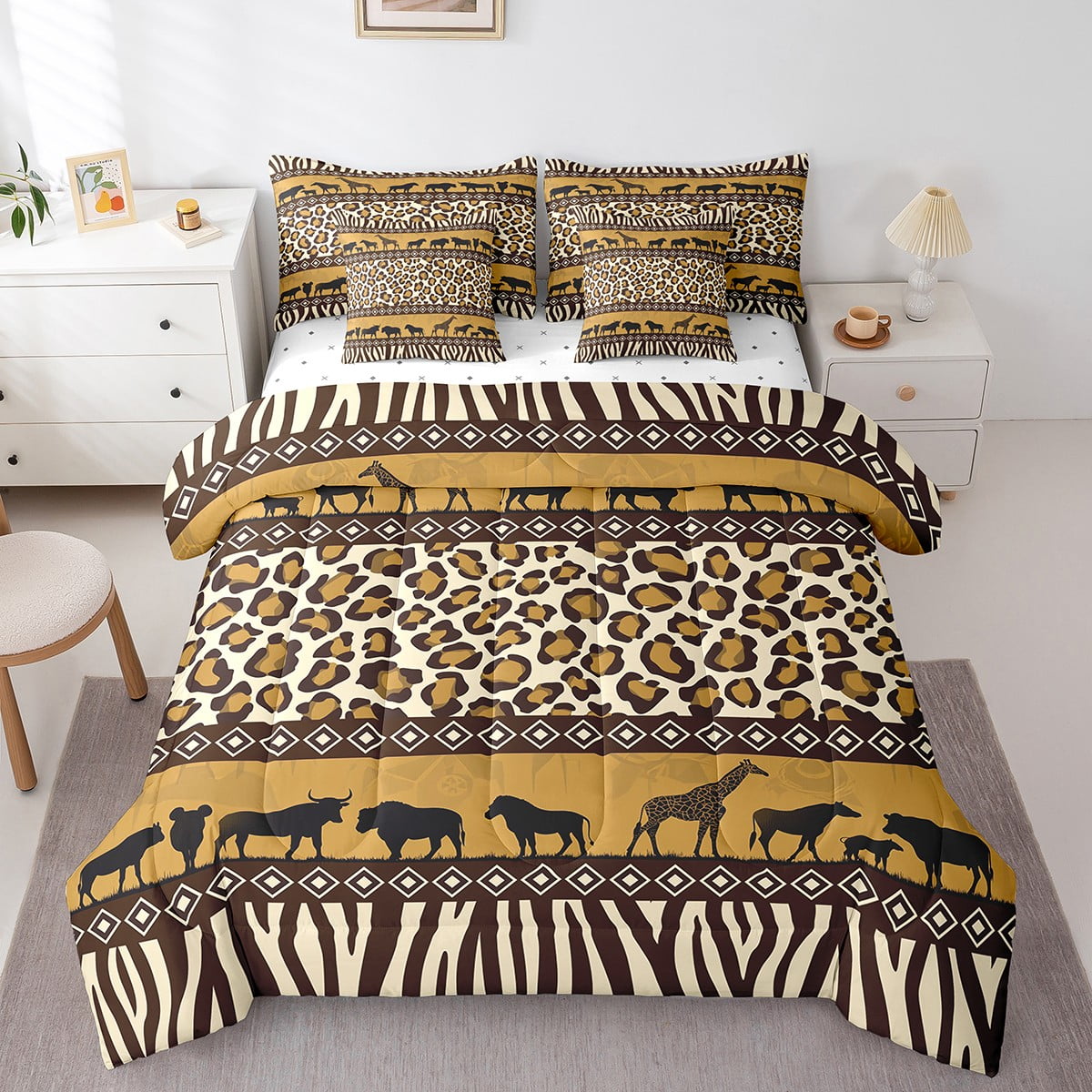 Cowhide 7Pcs Bed In A Bag Leopard Print Bed Set Full,Western Tribe ...