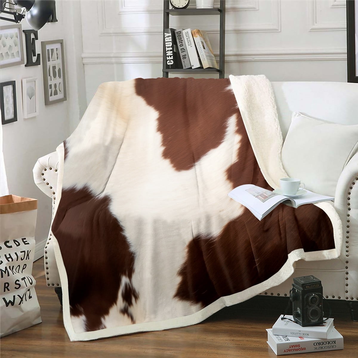 Cowhide Blanket Brown Beige Cow Printed Throw Blanket for Bed,Wildlife ...