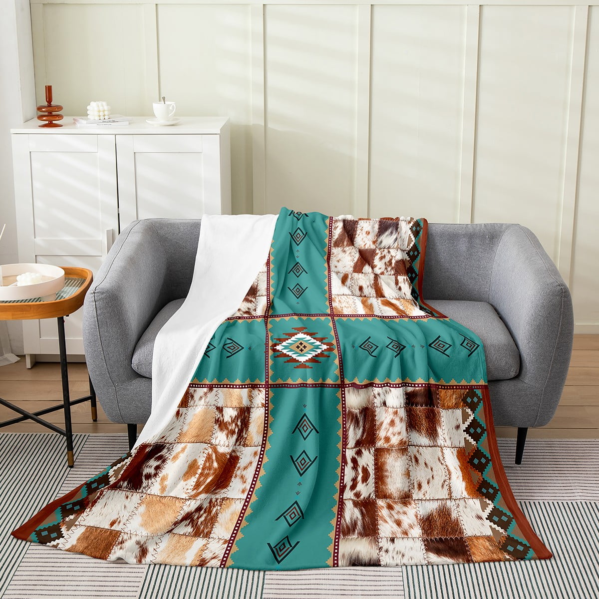 Cowhide Blanket Twin 60x80 Inch Bohemian Exotic Geometry Western Fleece ...