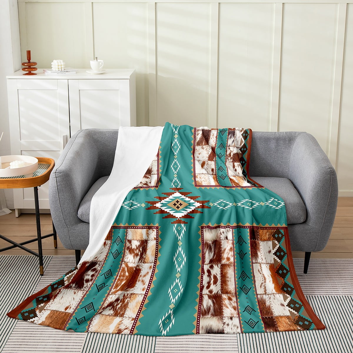 Cowhide Blanket Twin 60x80 Inch Bohemian Exotic Geometry Western Fleece Blanket,Arrow Aztec ...