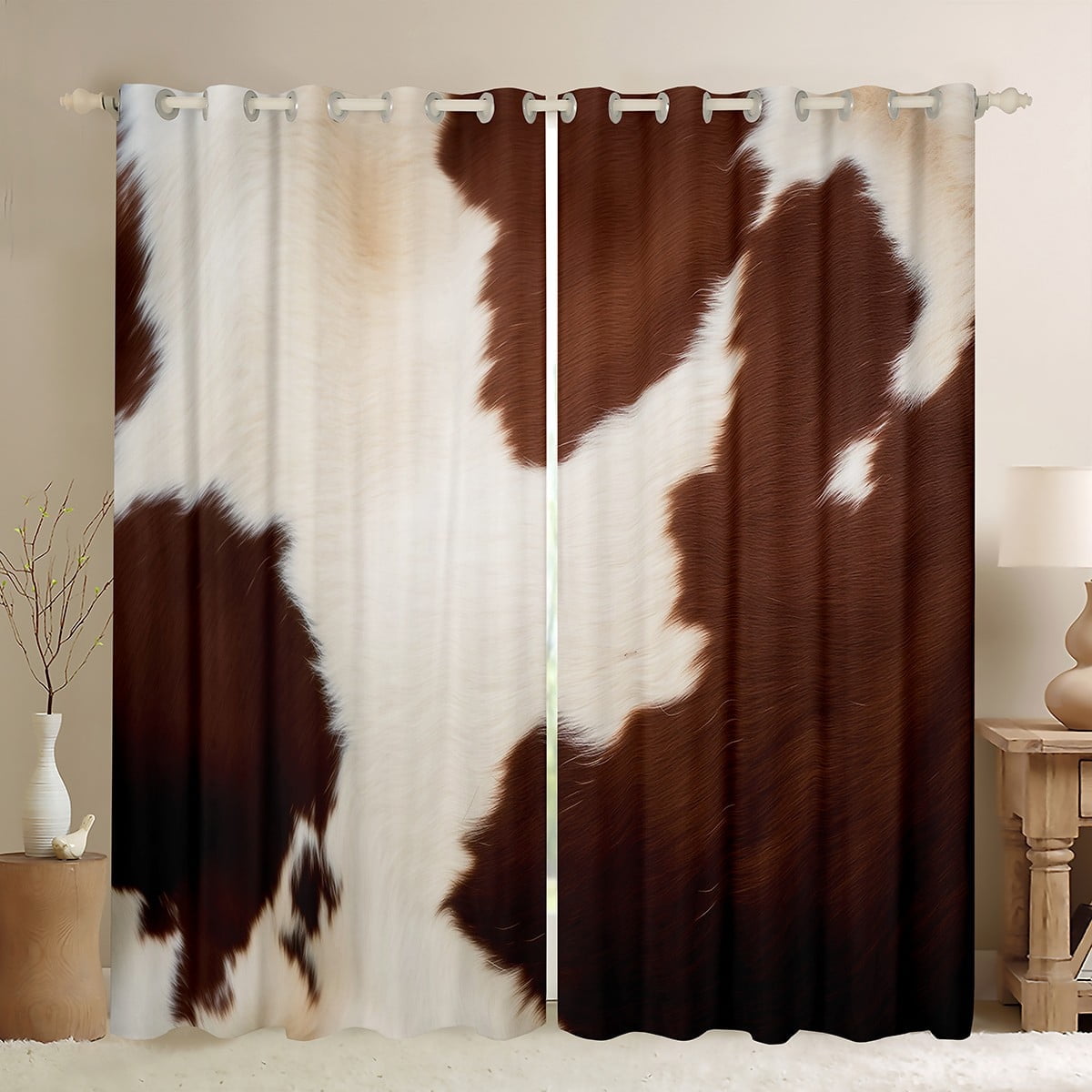 Cowhide Curtains Brown Beige Cow Printed 30%-50% Blackout Curtains ...