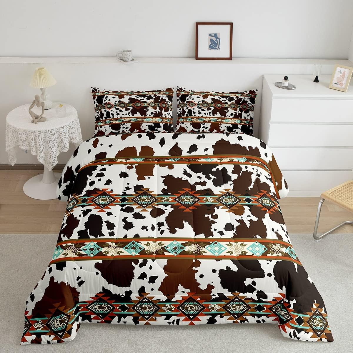 Erosebridal Cowhide Quilt Brown Highland Cow Print Twin Comforter Set,Western Bedding Set Exotic ...
