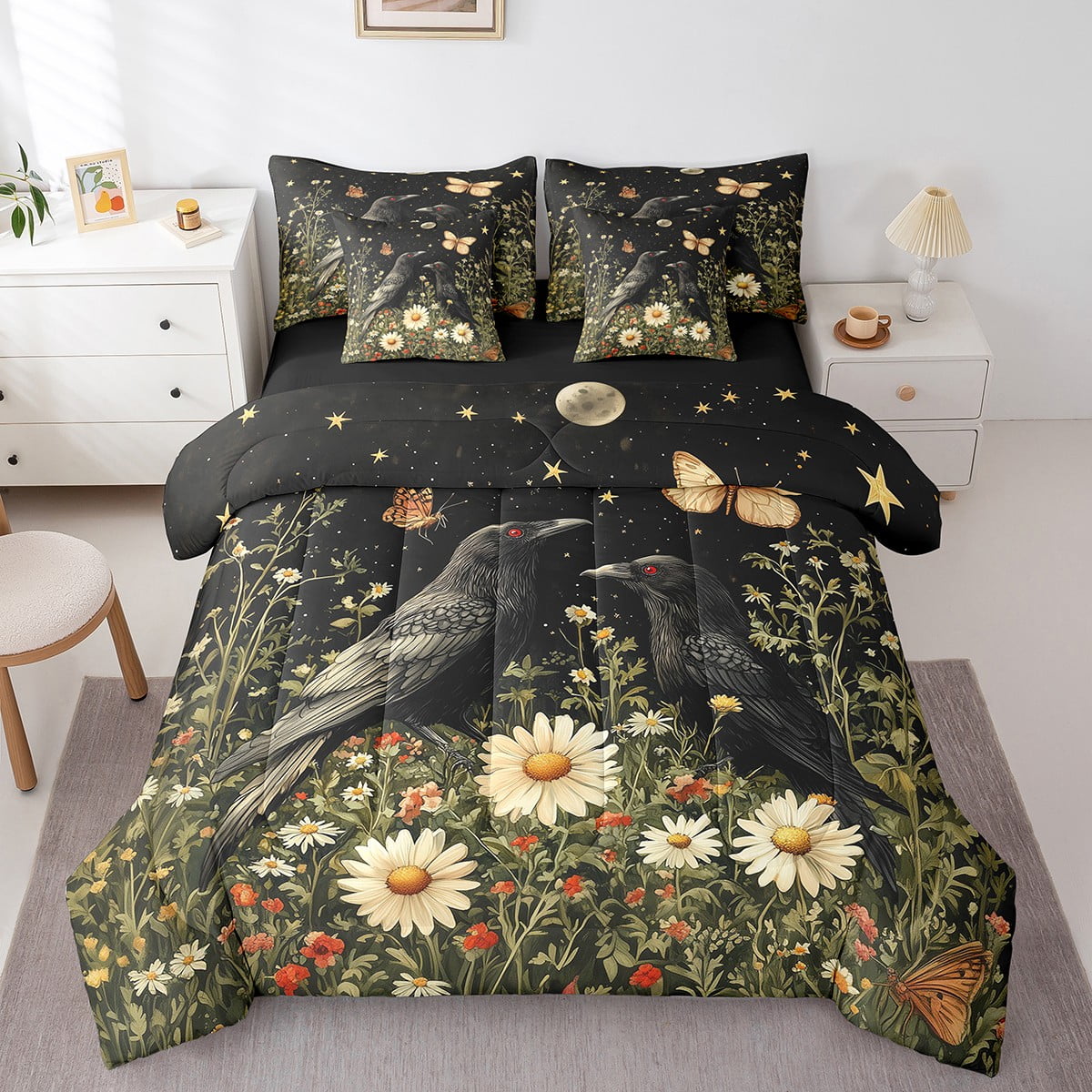 Crow Comforter Set - 7 Pieces Black Raven Bedding Sets Queen Bed In A ...