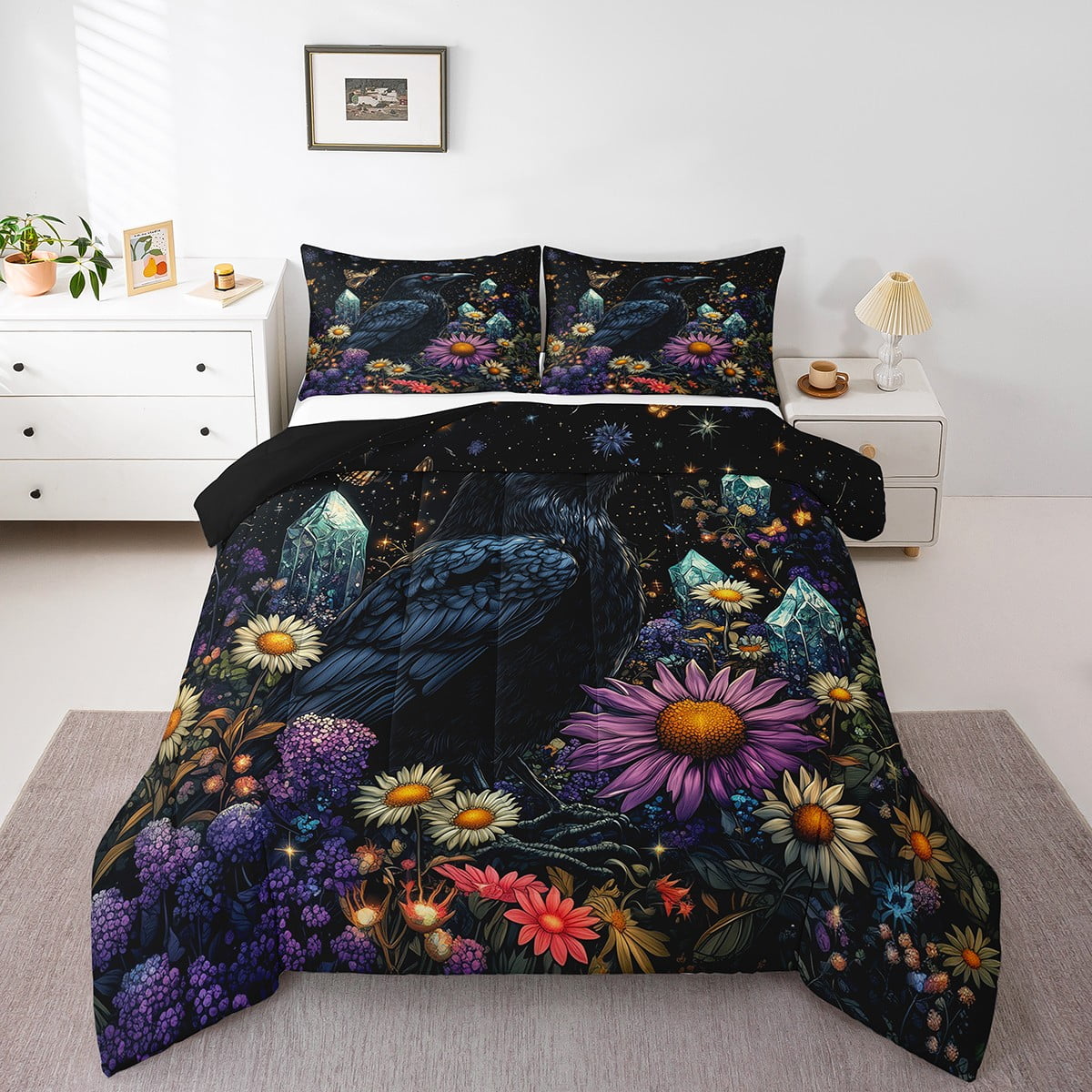 Crow Comforter Set King Size, Halloween Raven Bedding Set Teens Adult ...