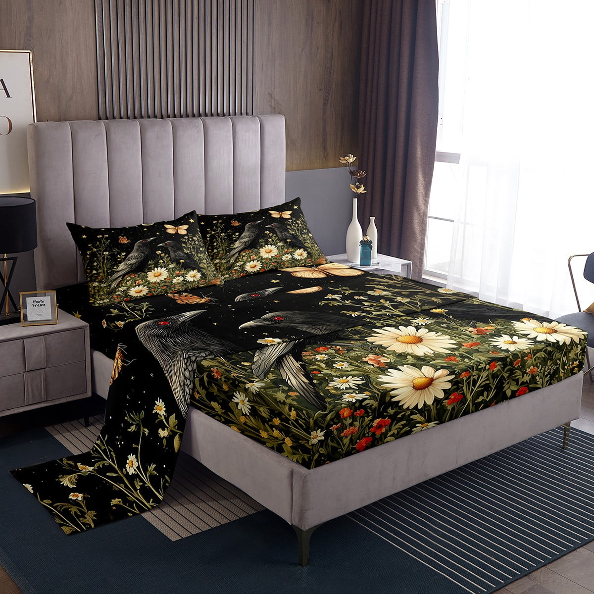 Erosebridal Crow Full Size Bed Sheets, Black Raven Sheet Set Teens ...