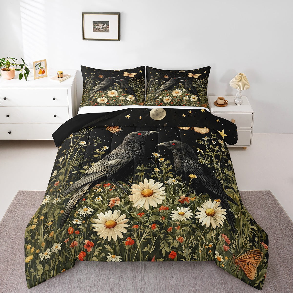 YST Crow King Size Bedding Set, Black Raven Comforter Set For Kids ...