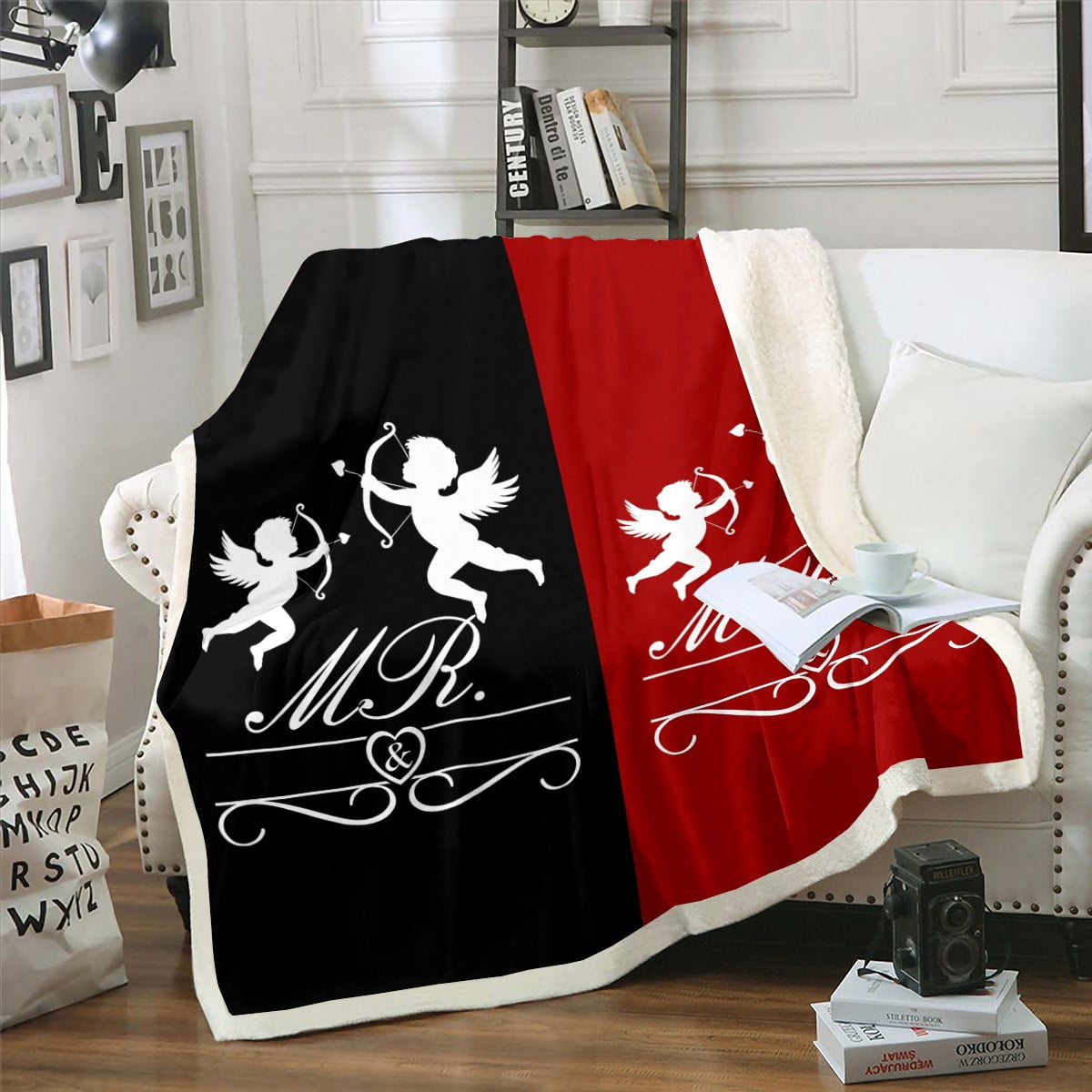 Cupid Angel Fuzzy Blanket Throw Size Mr and Mrs Throw Blanket Couples ...