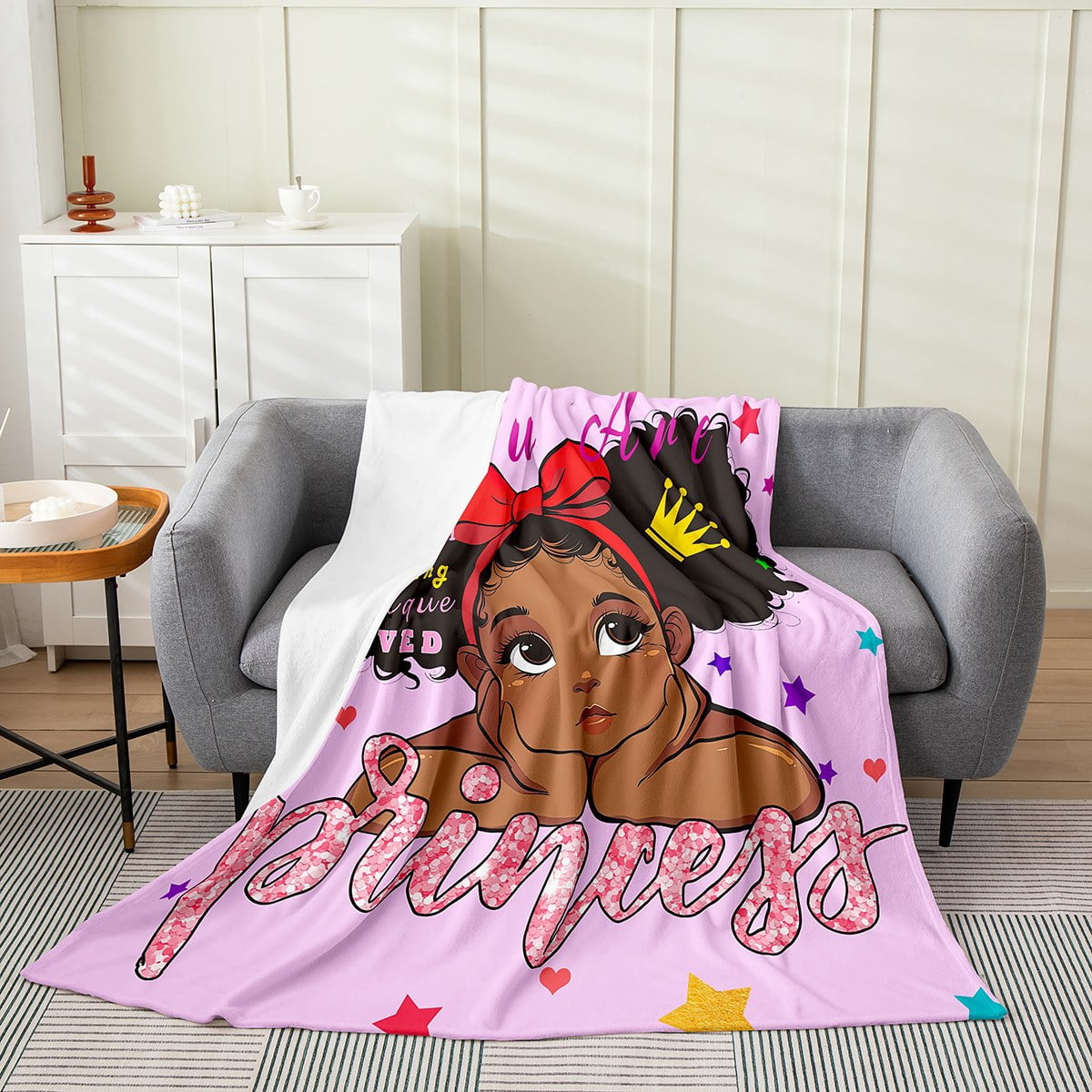 Cute Afro Flannel Blanket , Princess Throw Blanket Twin 60x80 inch ...