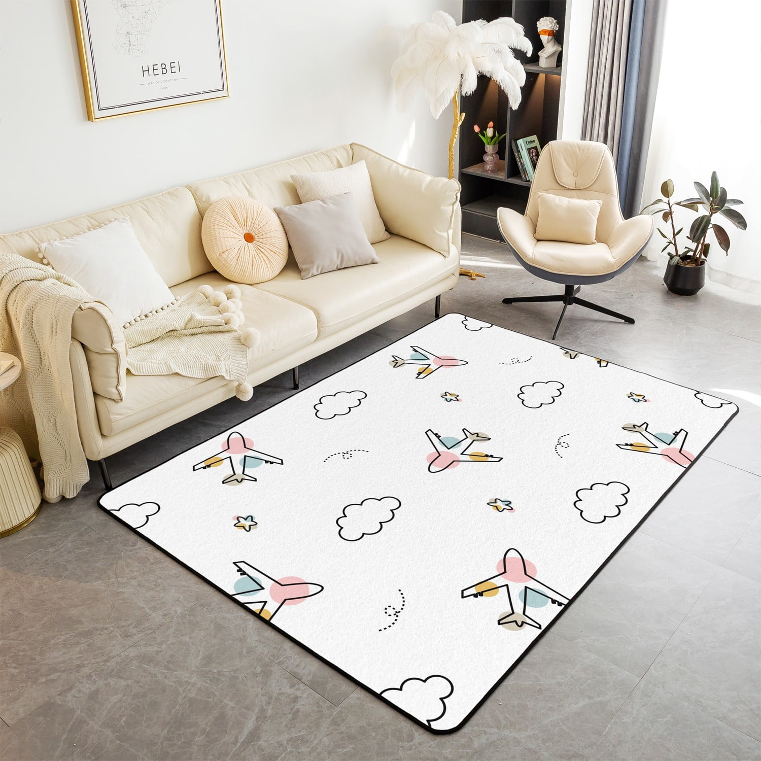 Erosebridal Cute Aircraft Non Slip Washable Carpet For Bedside Airplane ...